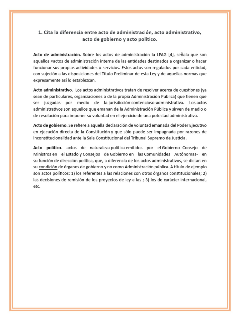 Diferencia Entre Acto Administrativo, Acto de Administración, Acto de Gobierno y Acto Político | PDF