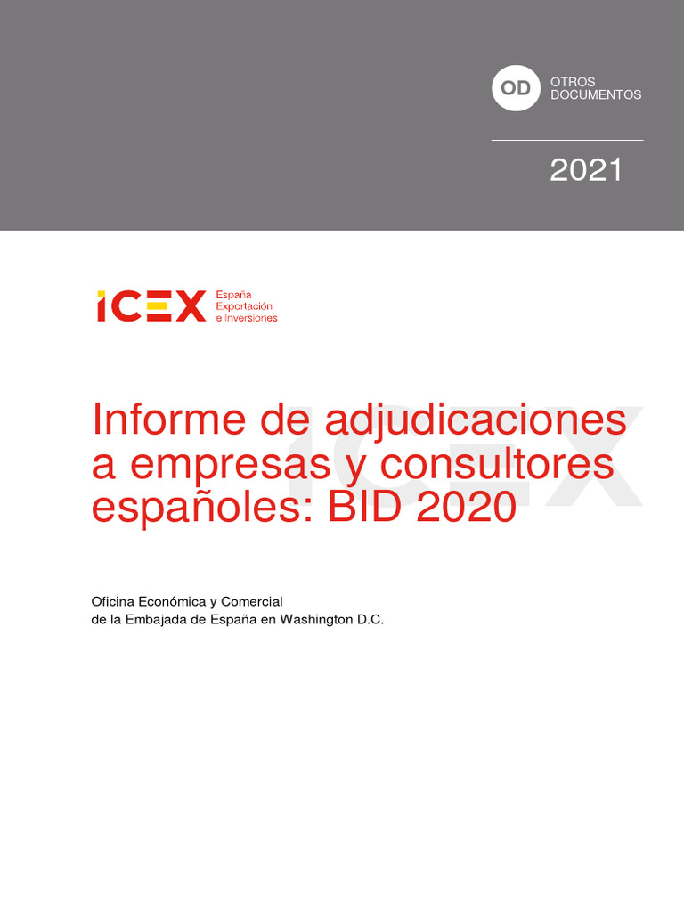 Informe de Adjudicaciones A Empresas y Consultores Españoles BID 2020 | PDF | Banco ...
