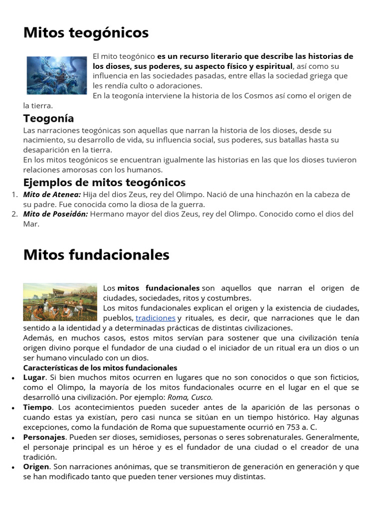 Ejemplos de mitos teogónicos y fundacionales | PDF | Mitología griega ...