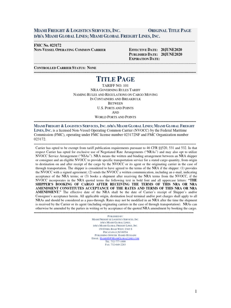 Miami-Freight-Nra-Rules-Tariff FMC 2020 | PDF