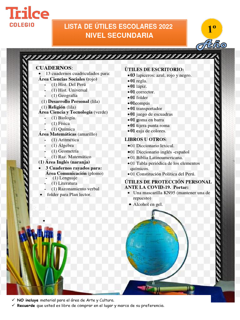 Lista de Utiles Escolares Secundaria-1 | PDF