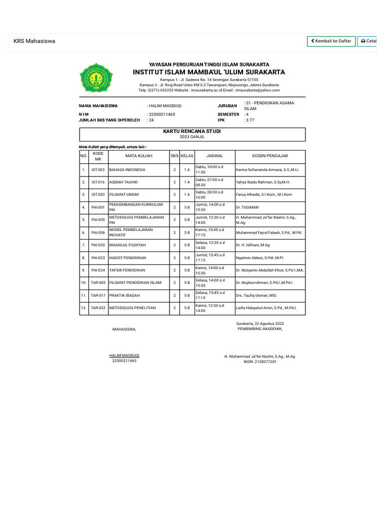 KRS Mahasiswa SMT 5 | PDF