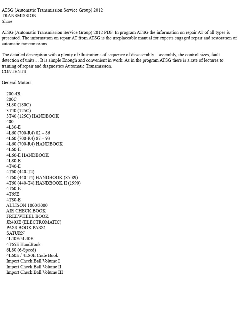 Index ATSG (Automatic Transmission Service Group) | PDF | Private ...
