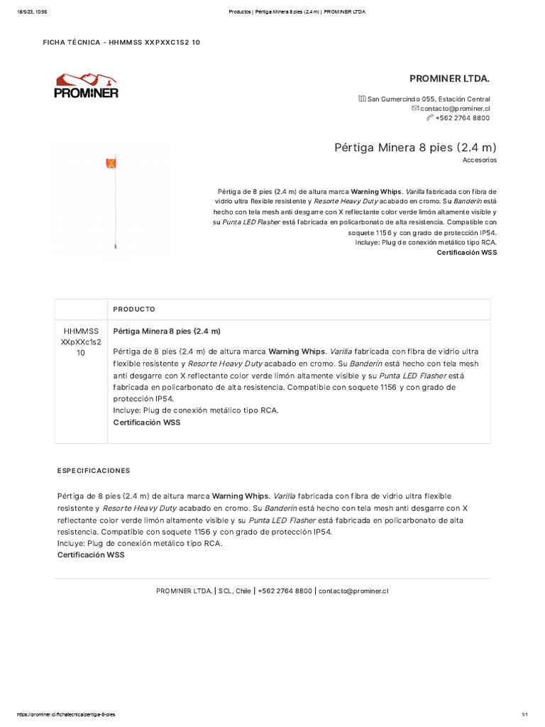 Productos _ Pértiga Minera 8 Pies (2.4 m) _ PROMINER LTDA | PDF | Materiales | Vidrio Ingeniería ...