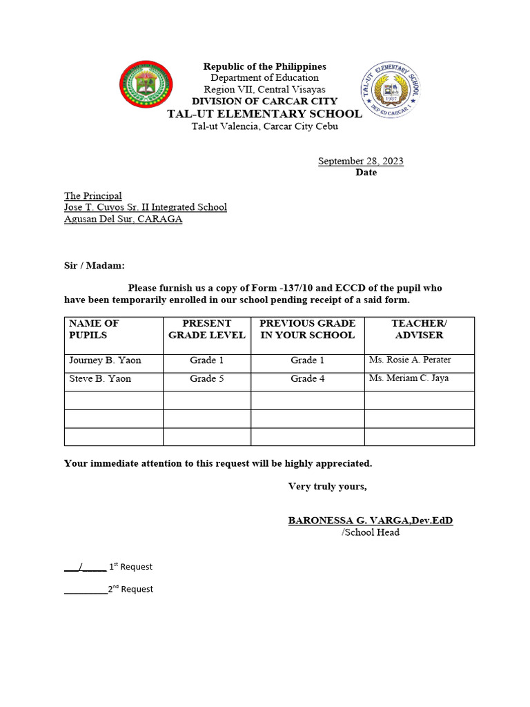 Form 137 Request Form | PDF