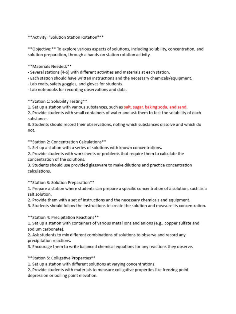 Solution Station Rotation Activity | PDF | Science & Mathematics ...