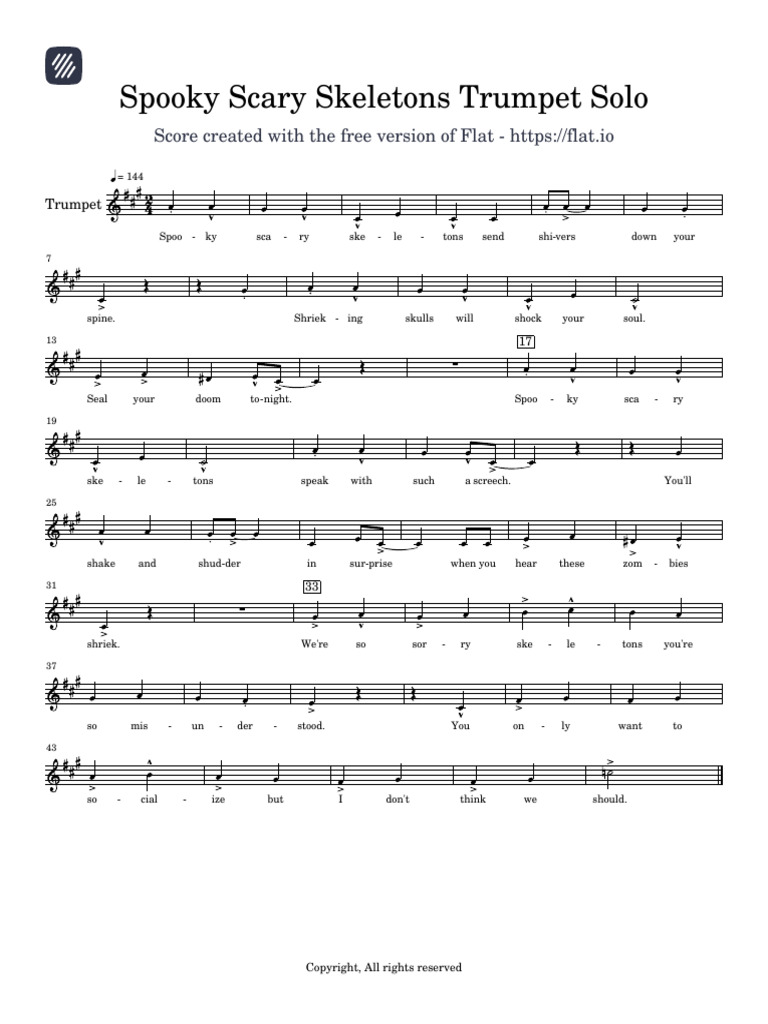Spooky Scary Skeletons Trumpet Solo | PDF