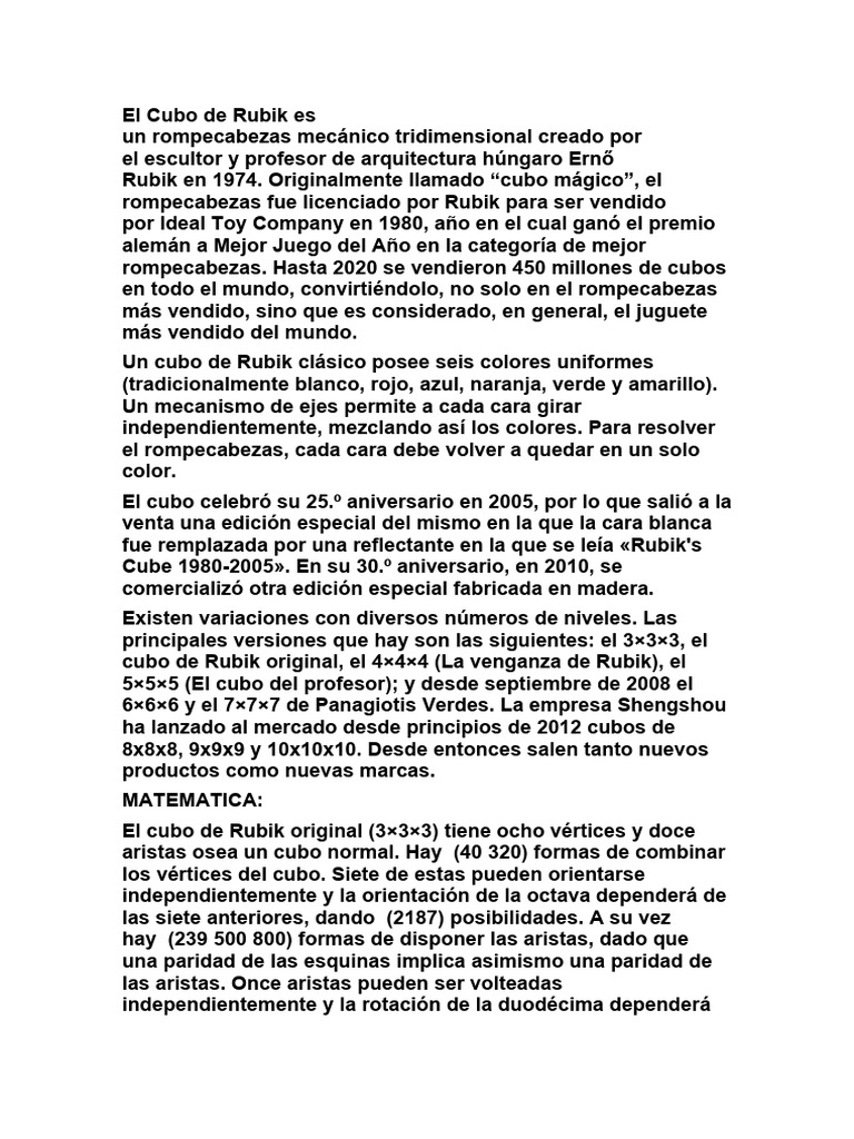Historia y Variantes del Cubo Rubik | PDF | Métodos y materiales de ...