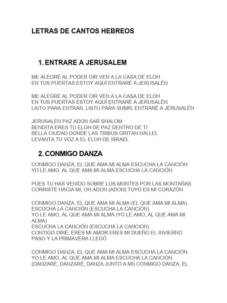 Letras de Cantos Hebreos | PDF | Salmos | Contenido bíblico