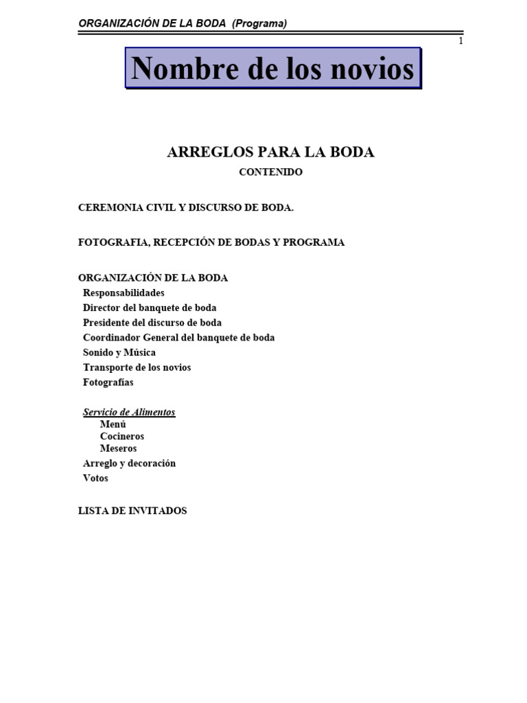 Programa de Bodas | PDF | Boda | Matrimonio