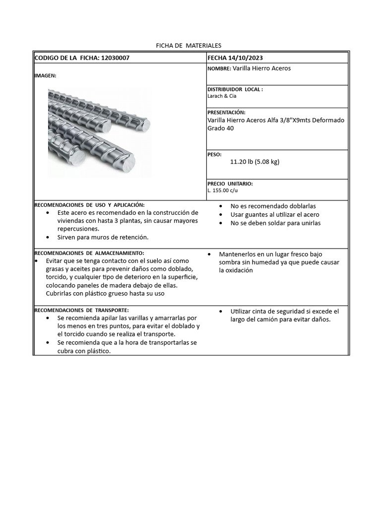 Ficha de Materiales Estructurales | PDF