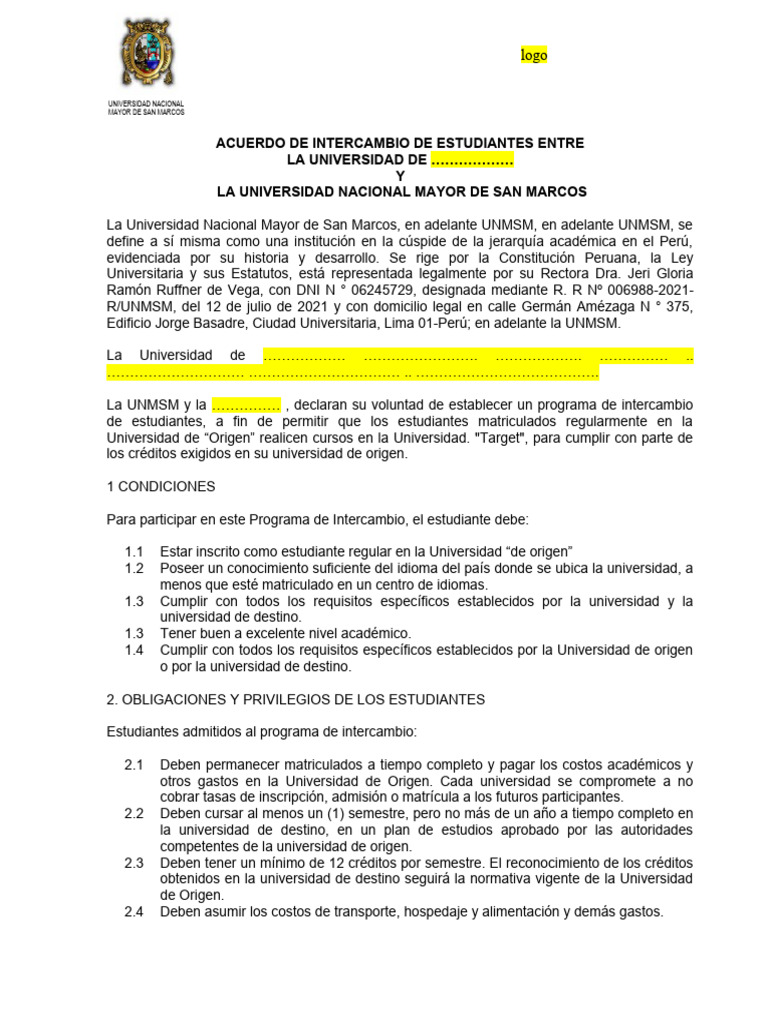 Modelo de Conv. Intercambio, 26jul21, Biligue | PDF