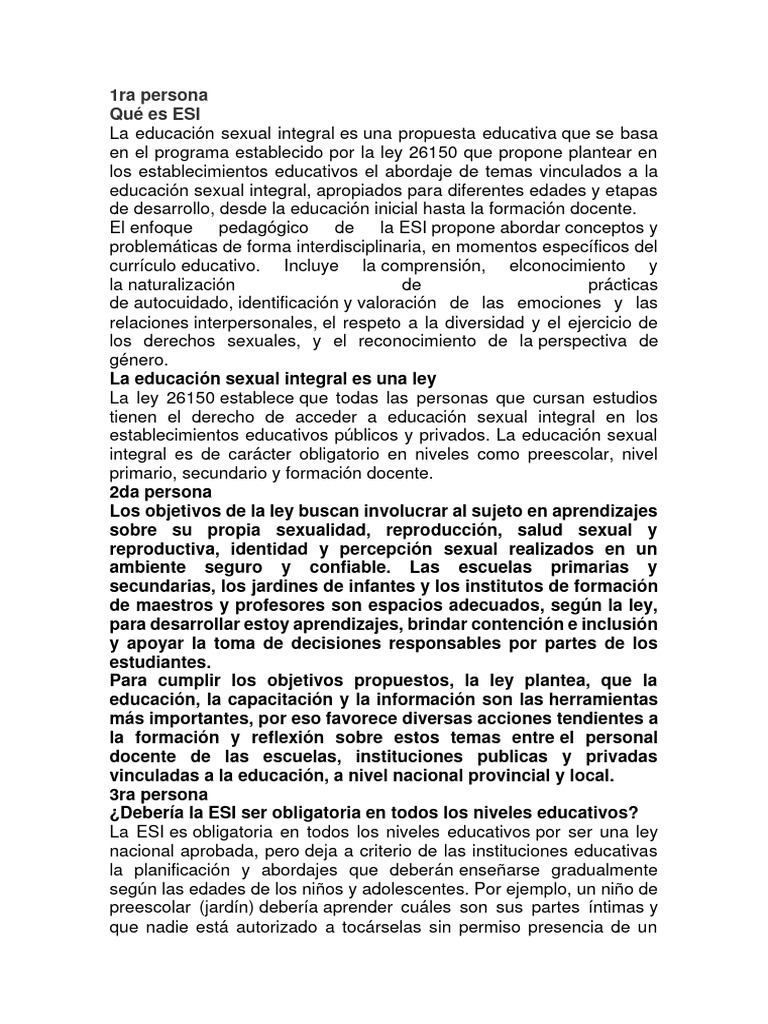 Esi Educacion Sexual Pdf Educación De La Primera Infancia