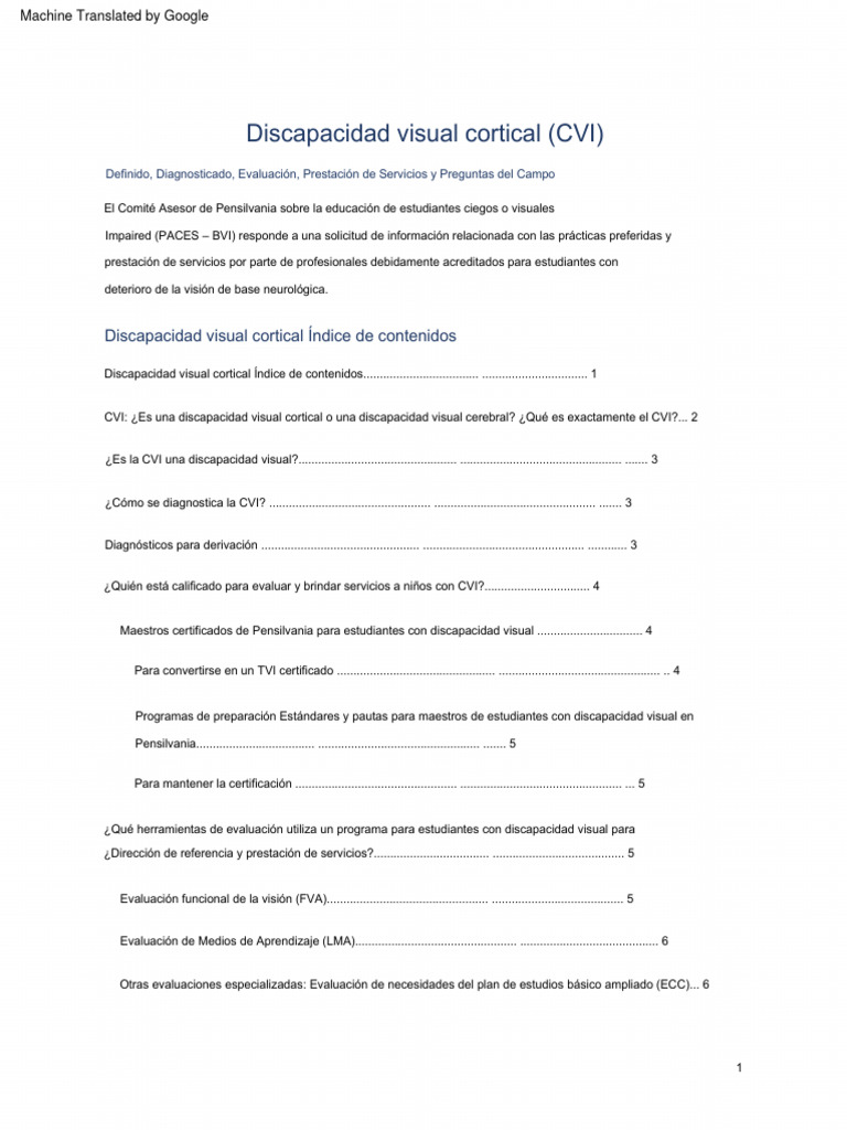Impedimento Visual Cortical - Sus Caracteristicas | PDF | Evaluación ...