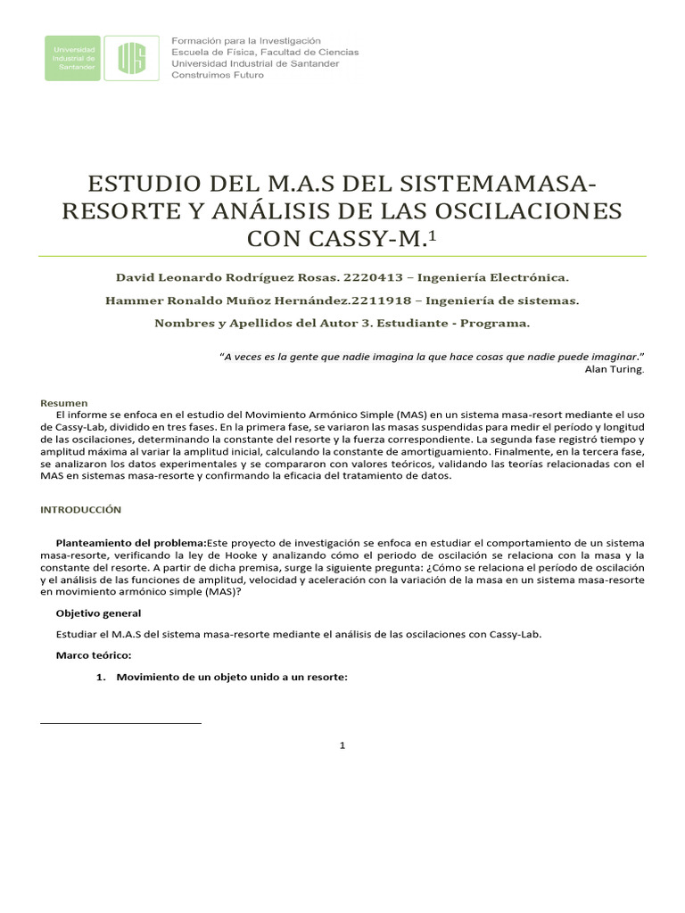 Estudio Del M.A.S Del Sistemamasa-Resorte Y Análisis de Las ...
