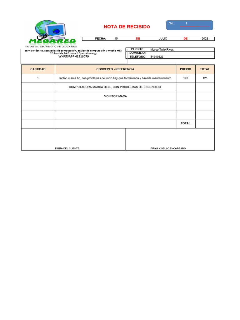 Modelo de Nota de Entrega en Excel | PDF