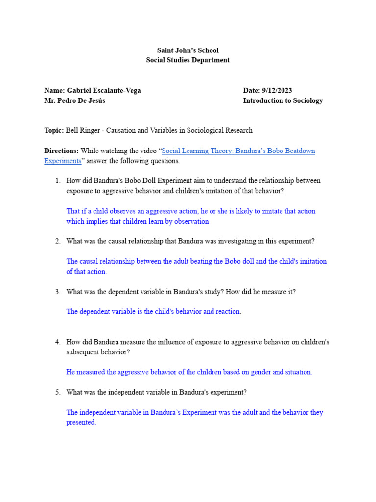 Bandura's Bobo Doll Experiment Analysis | PDF | Self-Improvement | Wellness