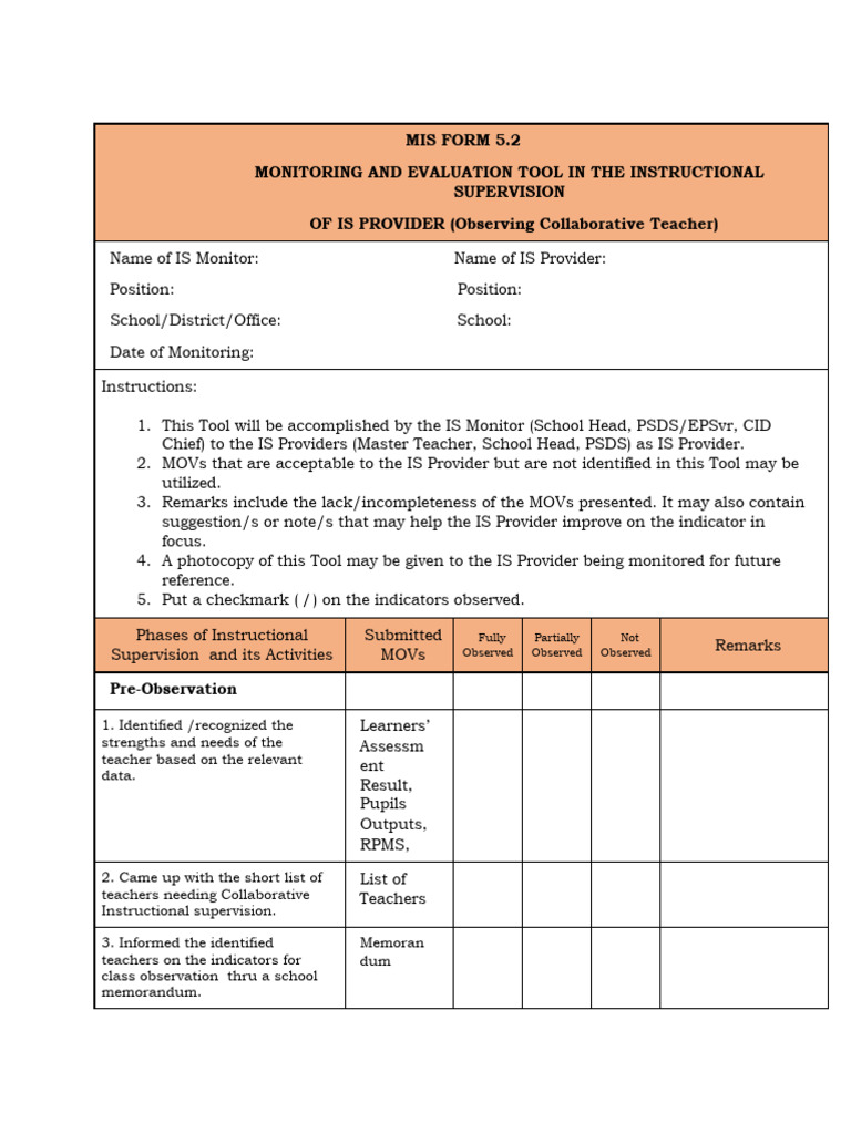 MIS FORM 5.2 M&E Observing Collaborative | PDF | Teaching | Pedagogy