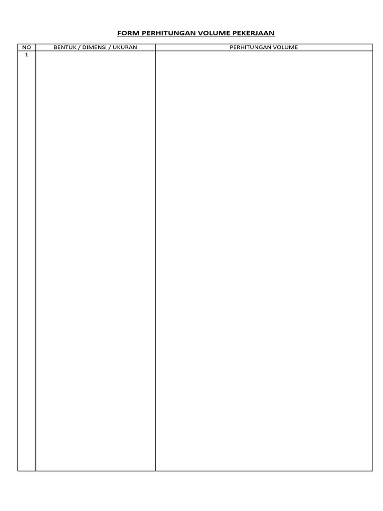 Form Volume Pekerjaan dan Perhitungan | PDF
