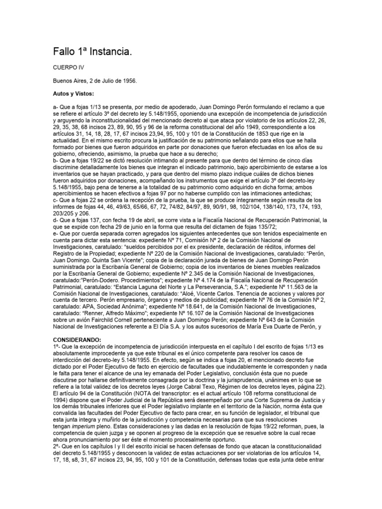 Fallo 1 Instancia Enriquecimiento Peron | PDF