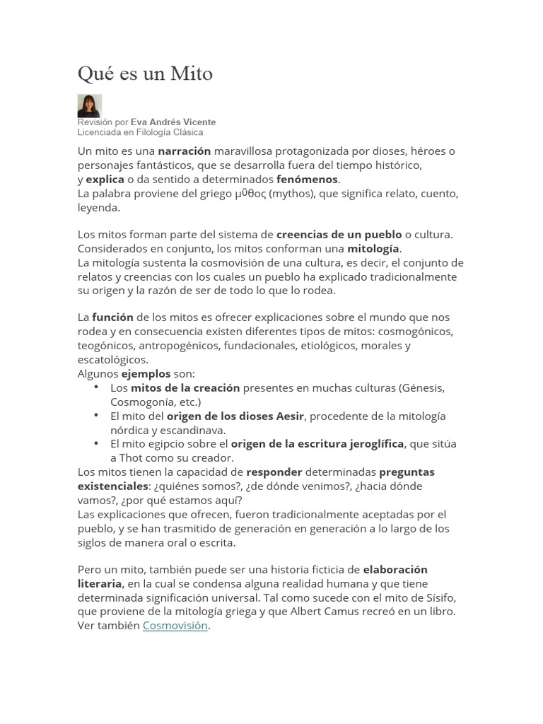 Qué Es Un Mito | PDF | Leyendas | Mitología griega