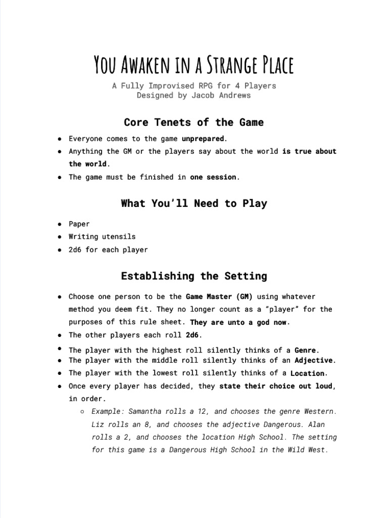 Improvised RPG for 4 Players Guide | PDF | Games & Activities | Self-Improvement
