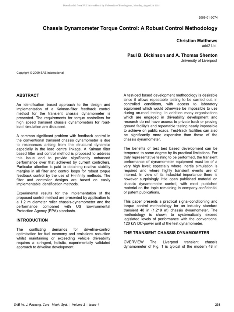 Chassis Dynamometer Torque Control: A Robust Control Methodology | PDF ...