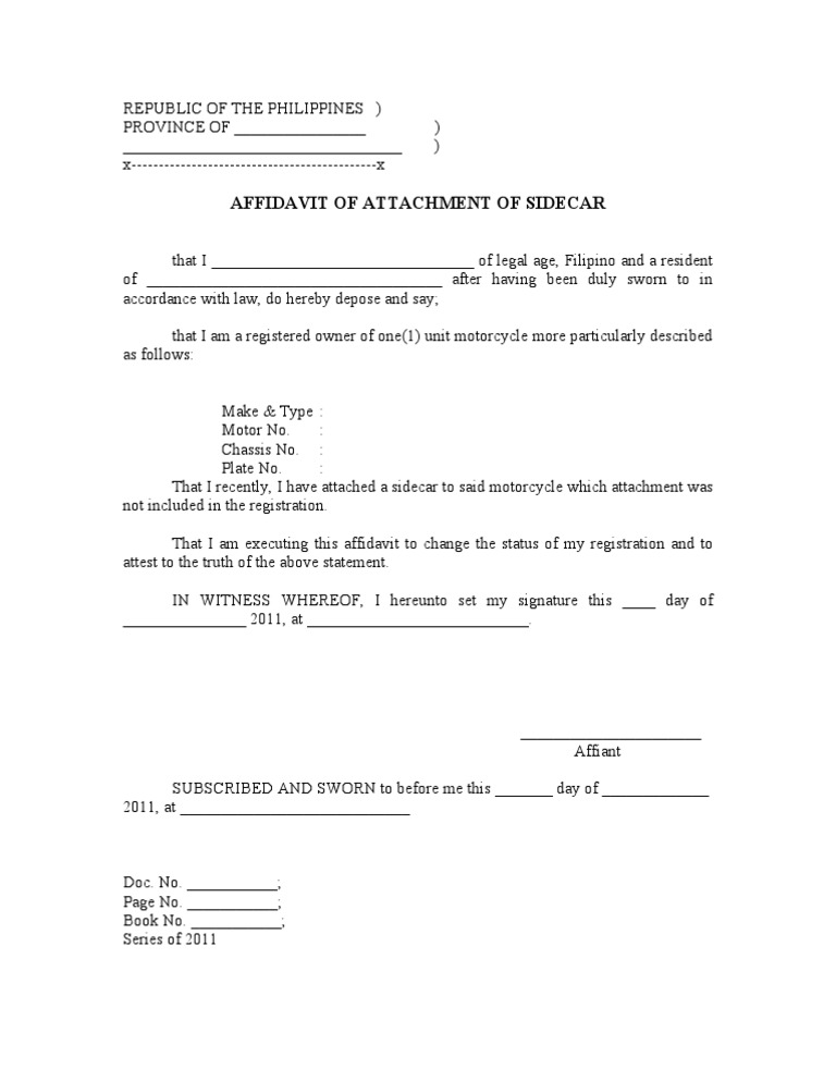 Affidavit of Attachment of Sidecar | PDF