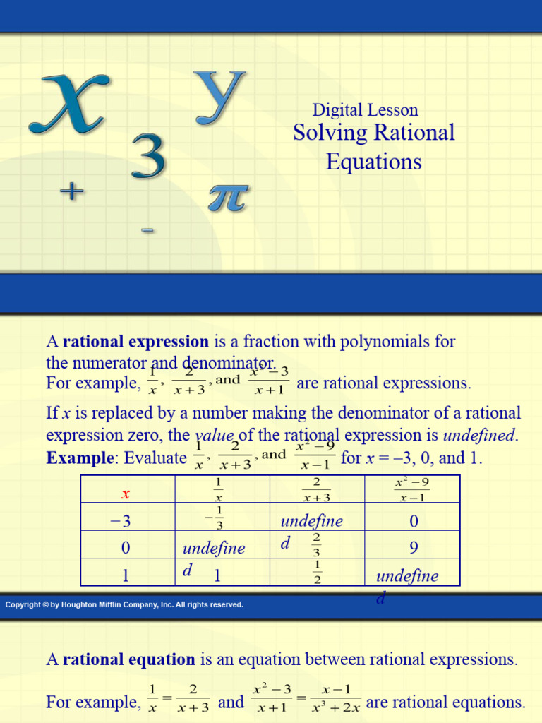 Solve Rational Equations | PDF | Equations | Rational Number