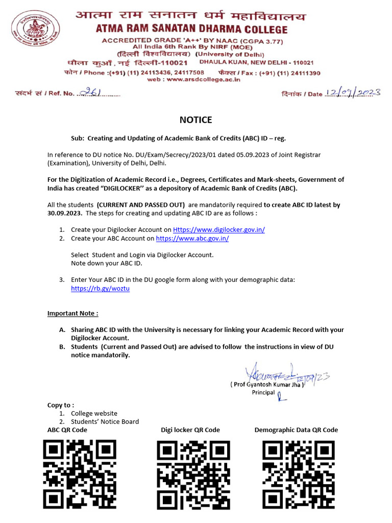 Creating and Updating of Academic Bank of Credits (ABC) ID ...