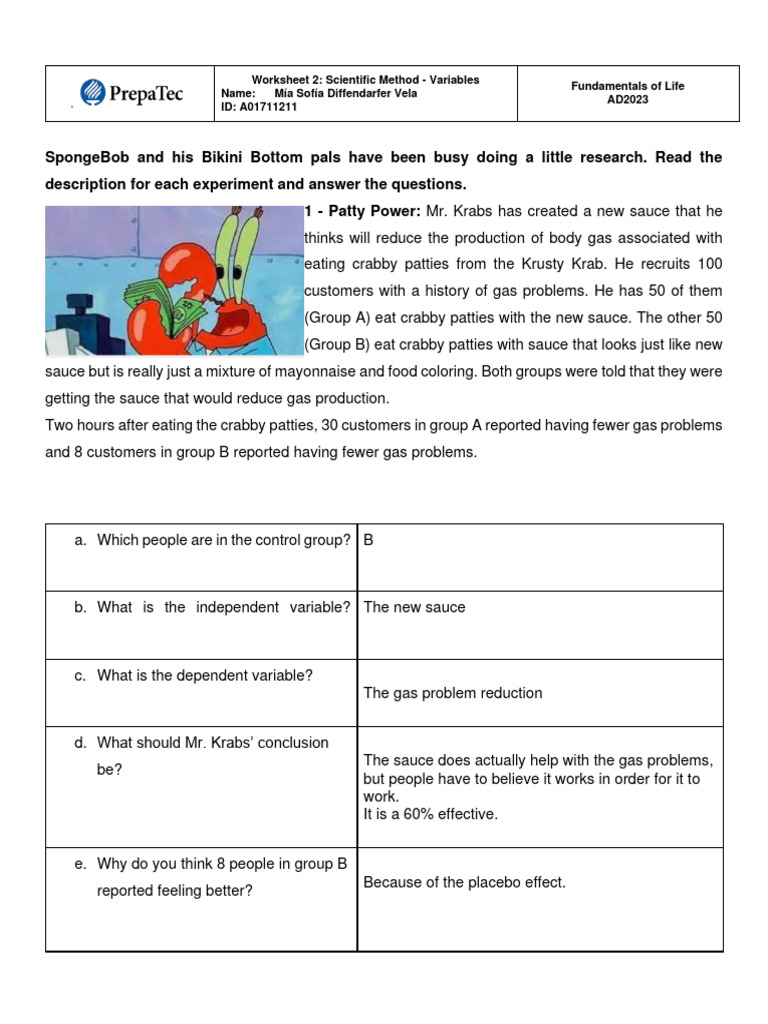 Scientific Method: Variables Worksheet | PDF