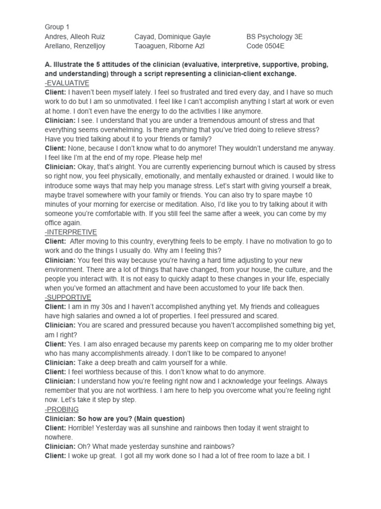 Clinical Script - Group 1 1 | PDF | Clinical Psychology | Attitude (Psychology)