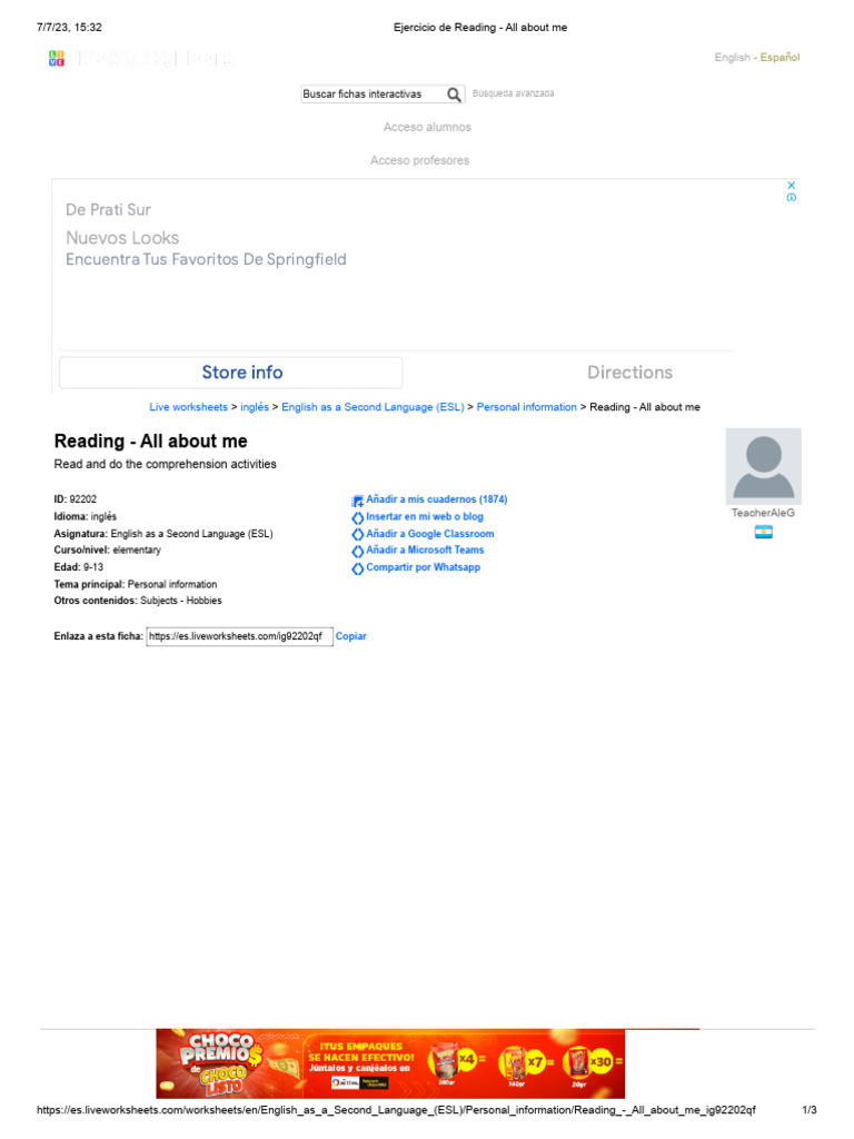 Ejercicio de Reading - All About Me | PDF