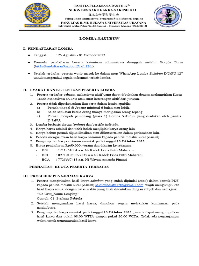 Lomba Sakubun D'JaFU 12th 2023 | PDF | Seni