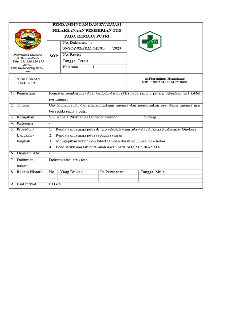 Pendampingan Dan Evaluasi Pelaksanaan Pemberian TTD Pada Remaja Putri | PDF