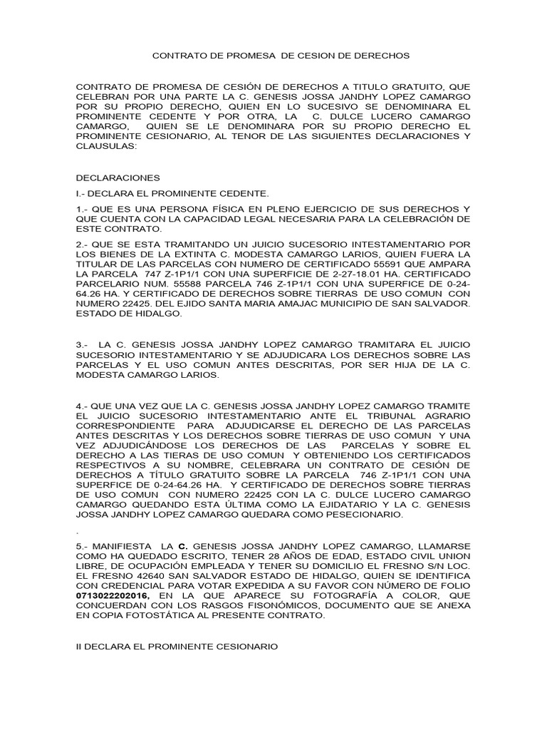 Ejemplo Promesa Cesion | PDF | Justicia | Crimen y violencia