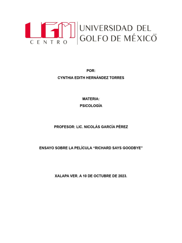 Ensayo de La Película Richard Dice Adios | PDF | Dolor | Placer