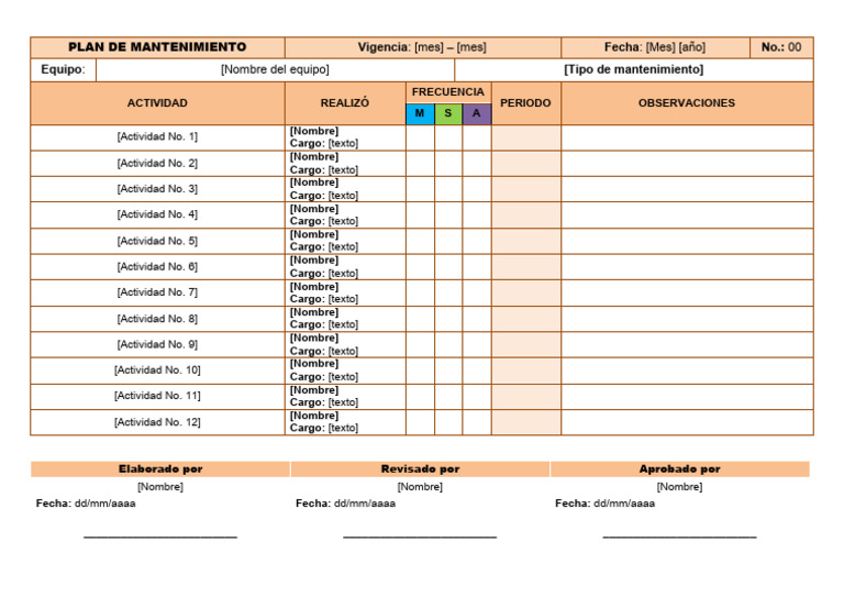 Formato de Plan de Mantenimiento | PDF