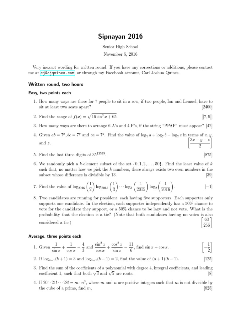 Sipnayan 2016 Written | PDF