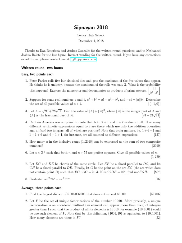 Sipnayan 2018 | PDF | Mathematics | Elementary Mathematics
