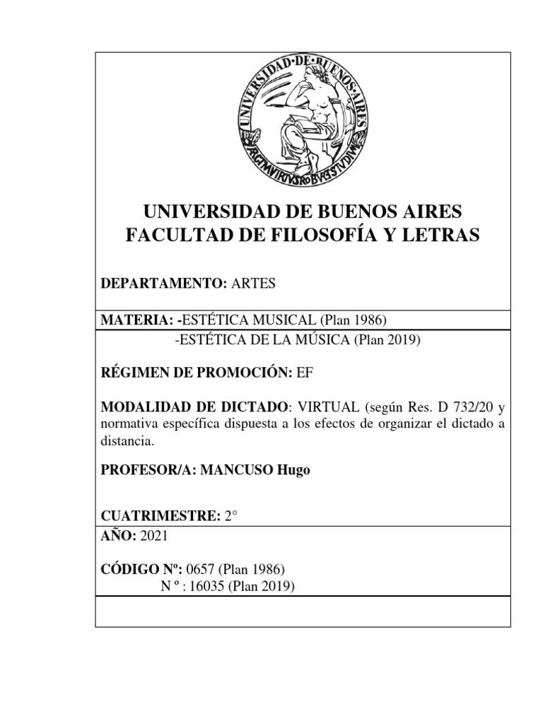 Estética de La Música - Programa - 2021 | PDF