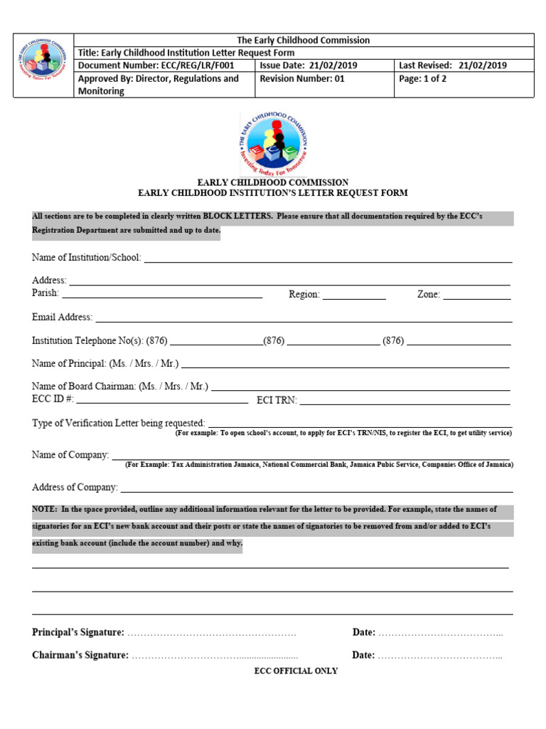 Early Childhood Commission Early Childhood Institution'S Letter Request ...
