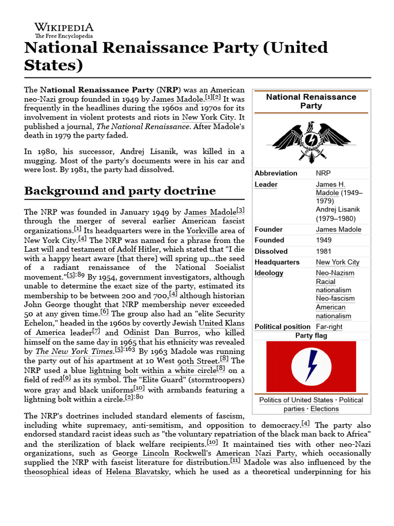 National Renaissance Party (United States) - Wikipedia | PDF | Far ...