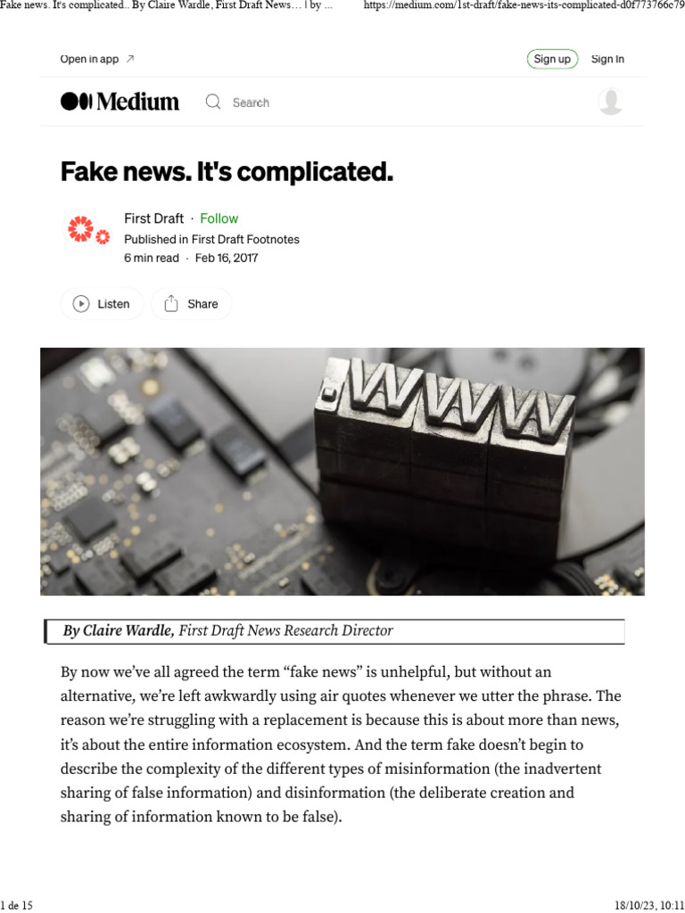 Fake News. It's Complicated.. by Claire Wardle, First Draft News by ...