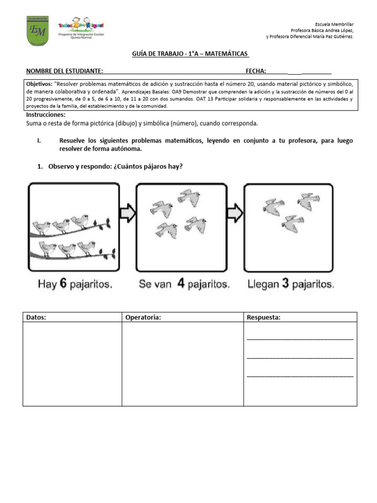 Guía Quitar Resolver Problemas de Suma y Resta de Forma Pictórica ...