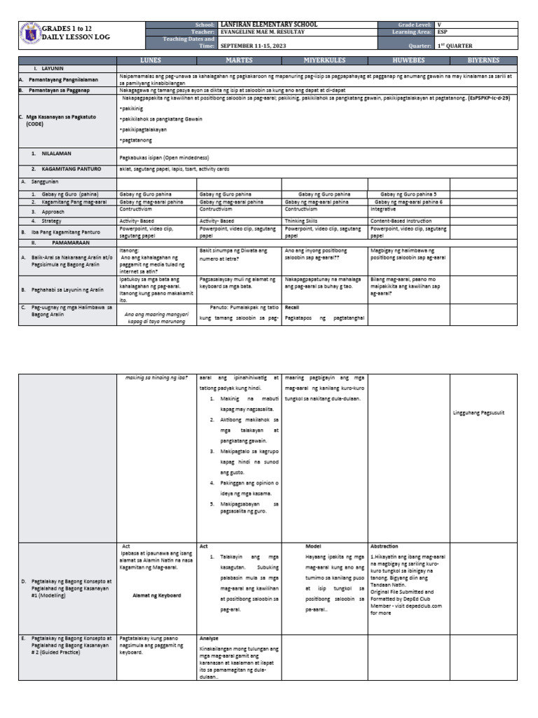 DLL - Esp 5 - Q1 - W3 | PDF