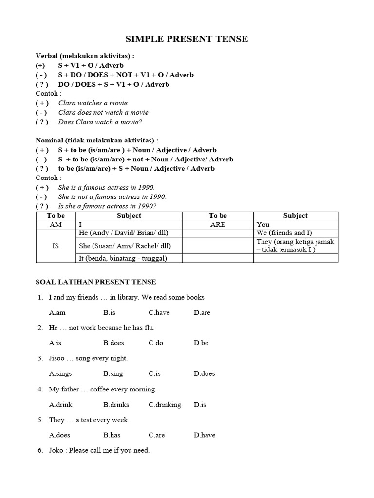 Soal Latihan PTS Simple Present + Past Tense | PDF | Adverb | Adjective