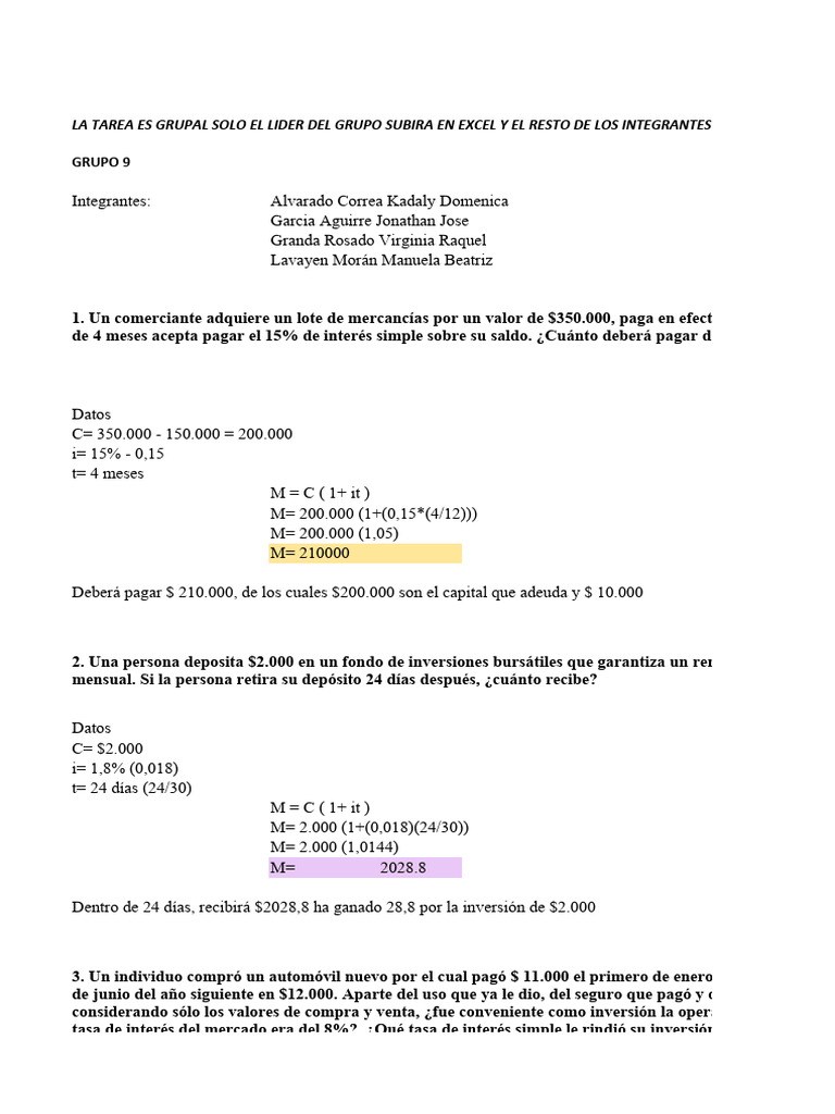 Grupo 9 Interes Simple y Compuesto | PDF | Interés | Economía monetaria