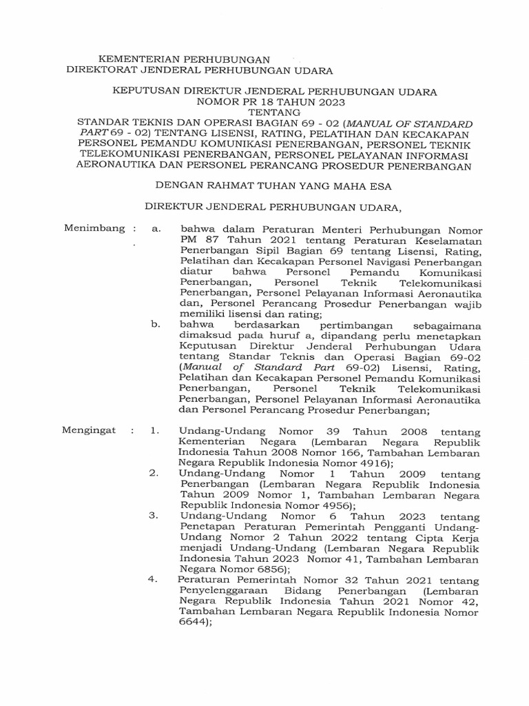 Pr 18 Tahun 2023 Mos 69 02 Lisensi Rating Pelatihan Dan Kecakapan