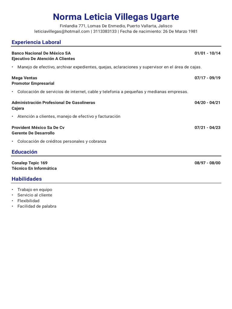 Norma Leticia Villegas Ugarte - CV | PDF